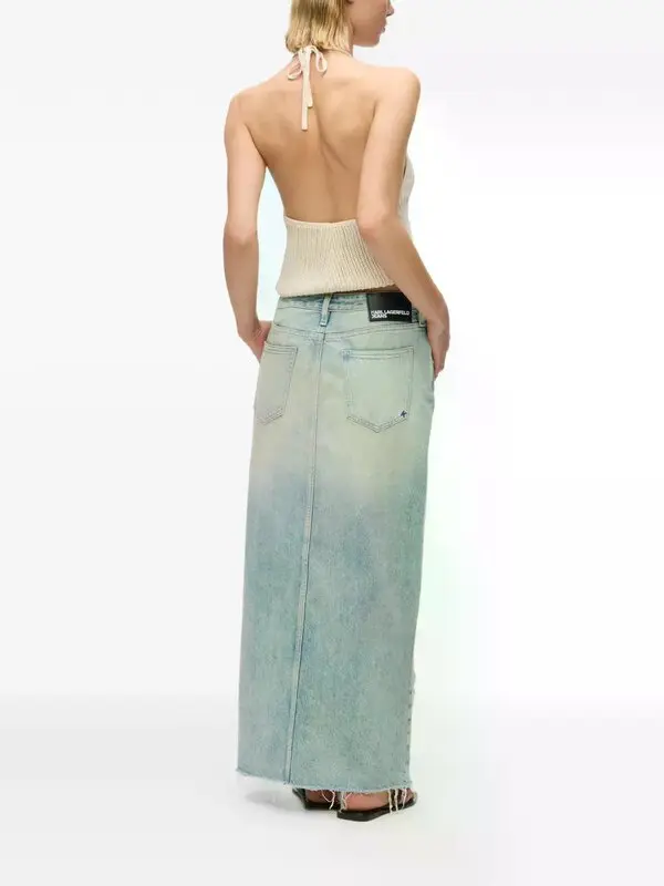 Karl Lagerfeld Frayed Denim Maxi Skirt