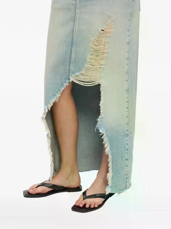 Karl Lagerfeld Frayed Denim Maxi Skirt