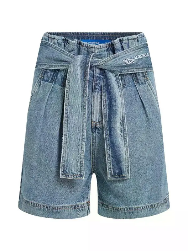 Karl Lagerfeld Belted Denim Shorts - Blue