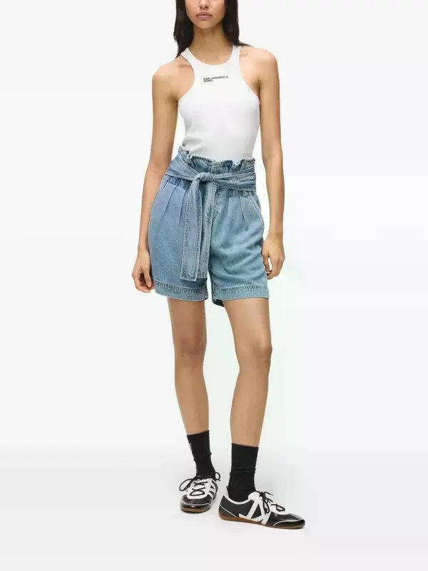 Karl Lagerfeld Belted Denim Shorts - Blue