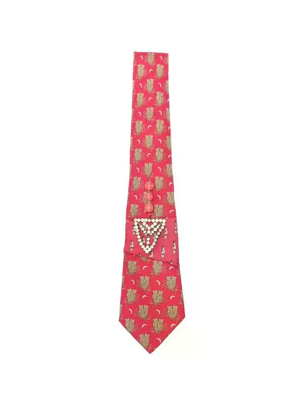A.N.G.E.L.O. VINTAGE CULT X Stefania Bertoni Customised Hermès Beaded Silk Tie - Red