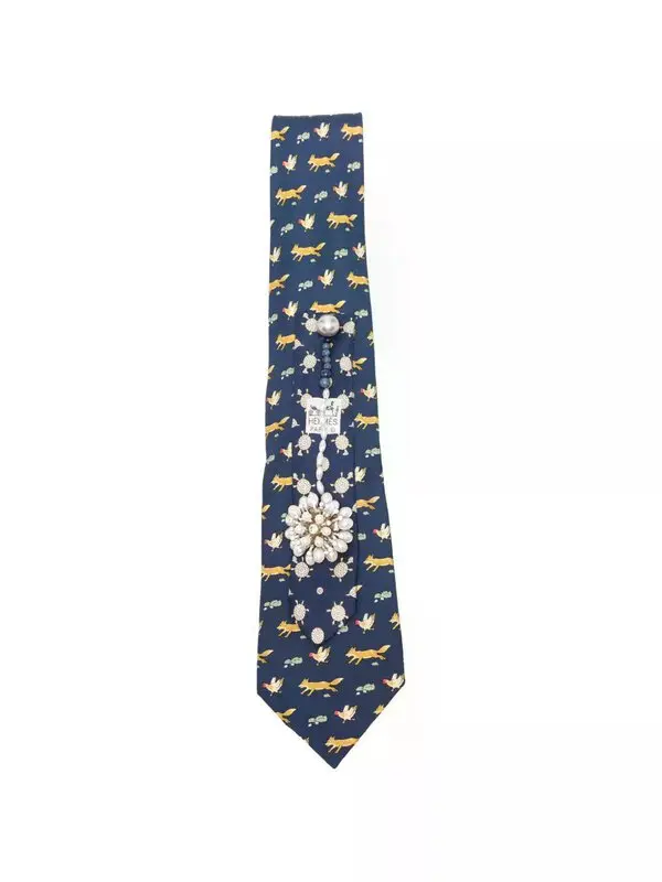 A.N.G.E.L.O. VINTAGE CULT X Stefania Bertoni Embellished Hermès Silk Tie - Blue
