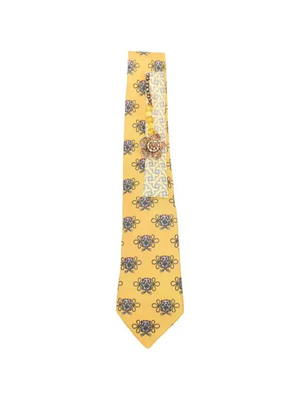 A.N.G.E.L.O. VINTAGE CULT X Stefania Bertoni Customised Hermès Beaded Tie - Yellow