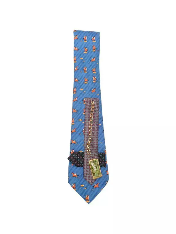 A.N.G.E.L.O. VINTAGE CULT X Stefania Bertoni Customised Hermès Pattern Tie - Blue