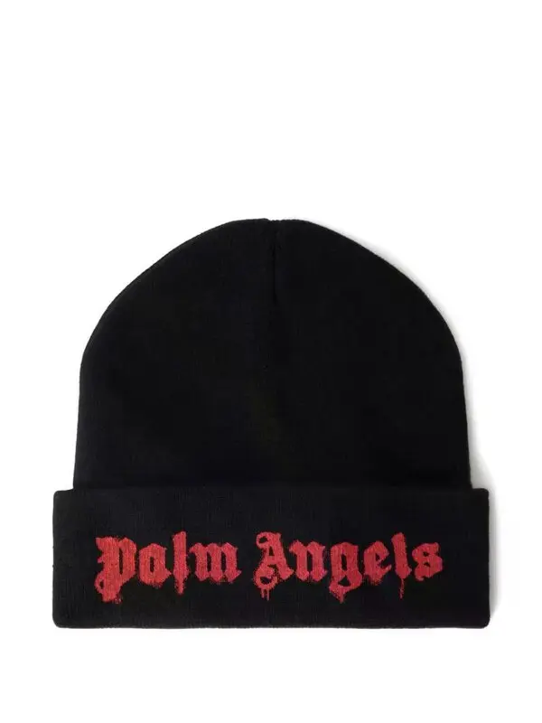 Palm Angels Dripping Logo Beanie - Black