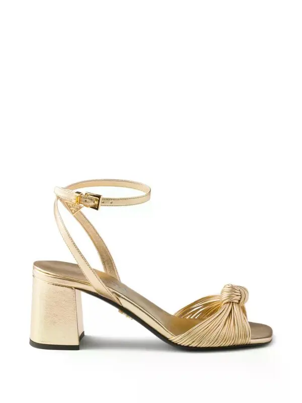 Prada Mordoré Leather Heeled Sandals With -tone Metallic Finish - Gold