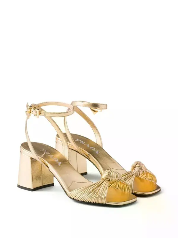 Prada Mordoré Leather Heeled Sandals With -tone Metallic Finish - Gold