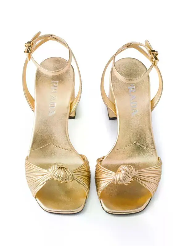 Prada Mordoré Leather Heeled Sandals With -tone Metallic Finish - Gold
