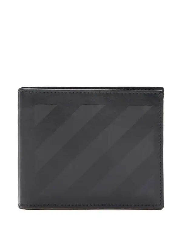 Off-White Diagonal-stripe Bi-fold Leather Wallet - Black