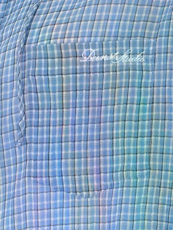 DUNST Hooded Checked Shirt - Blue