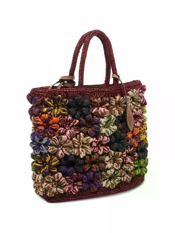 AFAR Flower-embellished Raffia Tote Bag