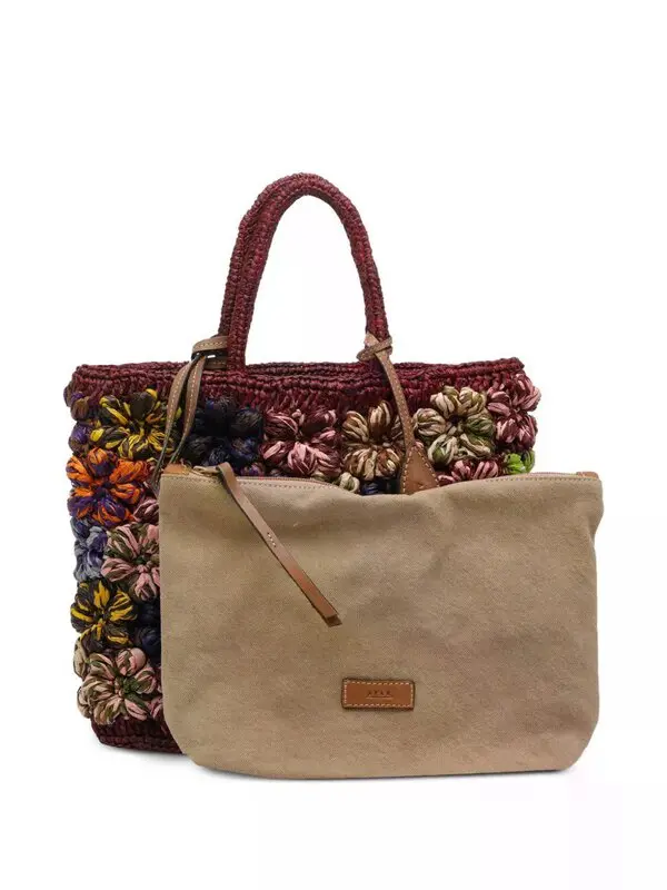 AFAR Flower-embellished Raffia Tote Bag