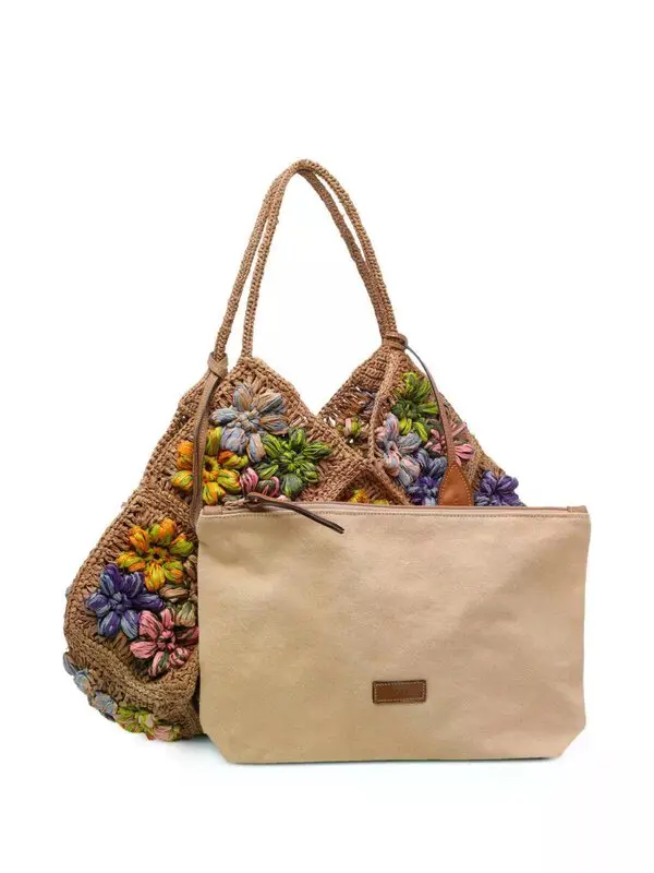 AFAR Raffia Floral-embroidery Tote Bag