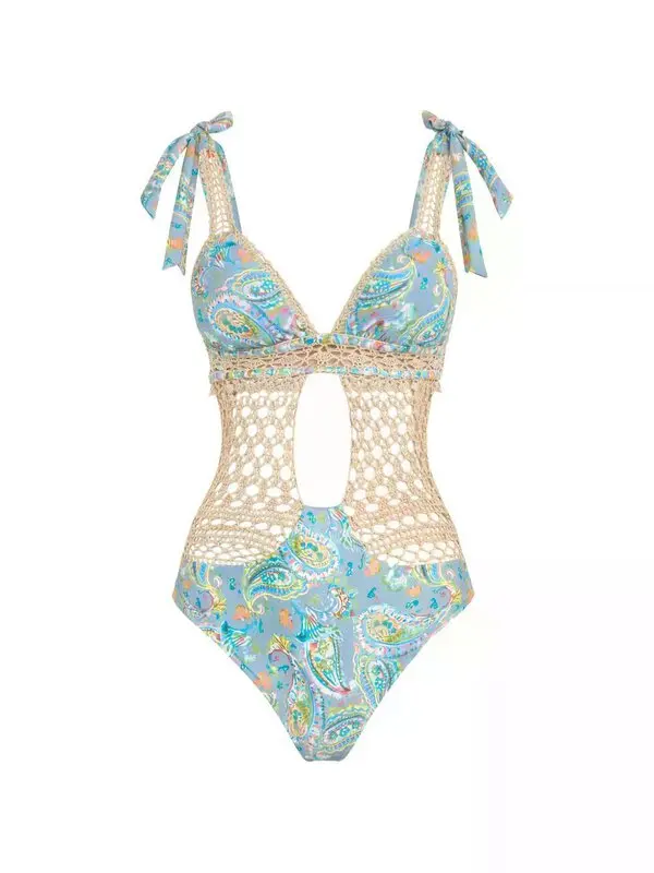 DEL MAAR Paisley Crochet One-piece Swimsuit - Blue