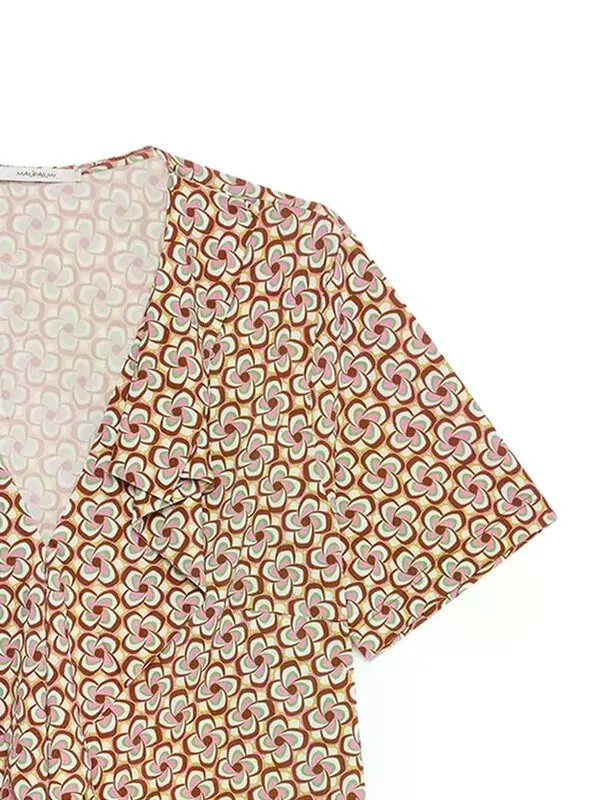 Malìparmi Mouliné Geometric V-neck Top With Ruffle Detail - Brown