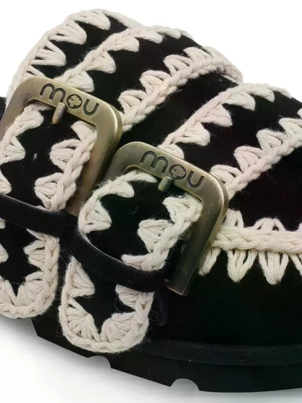 Mou Low Bio Buckle Mules - Black