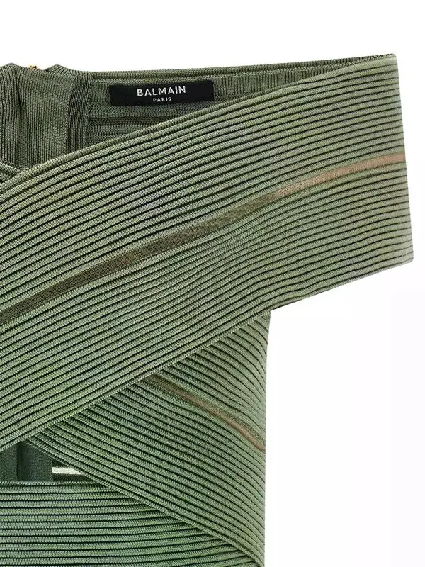Balmain Off-the-shoulder Zip-fastening Top - Green