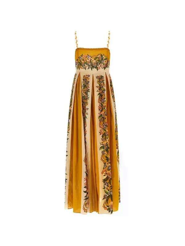 Farm Rio Striped Floral-print Maxi Dress - Yellow