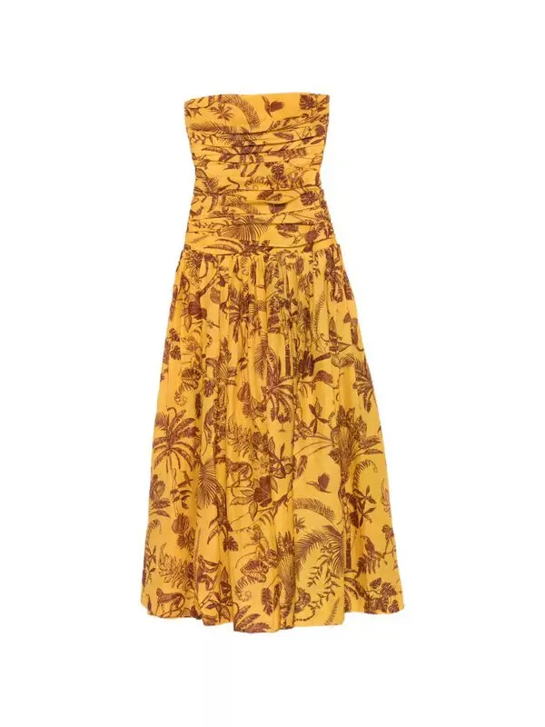 ALEMAIS Ruched Floral Print Dress - Yellow