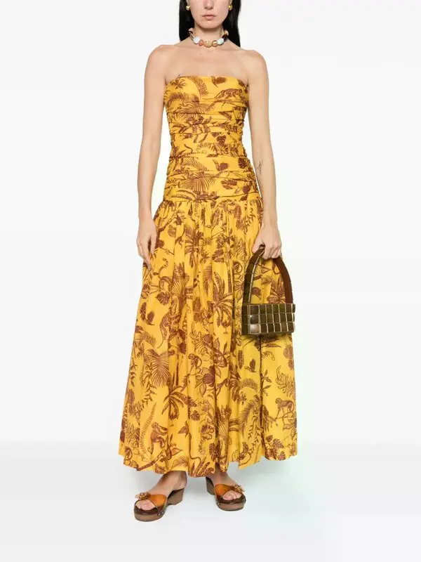 ALEMAIS Ruched Floral Print Dress - Yellow