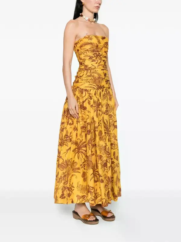 ALEMAIS Ruched Floral Print Dress - Yellow