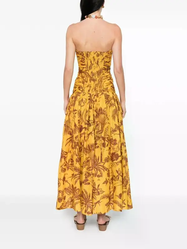 ALEMAIS Ruched Floral Print Dress - Yellow