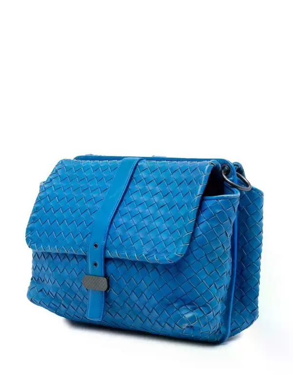 Bottega Veneta 2012-2025 Nappa Intrecciato Double Sided Flap Shoulder Bag - Blue
