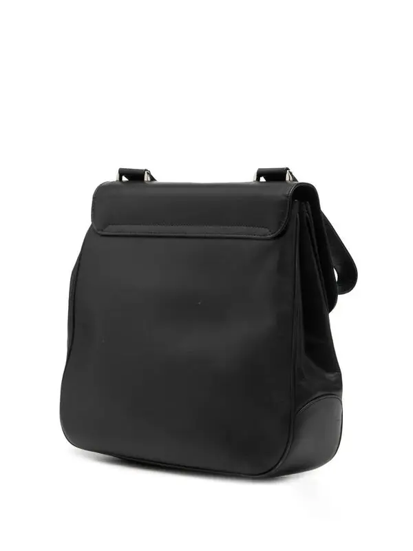 FERRAGAMO Leather Double Gancini Shoulder Bag - Black