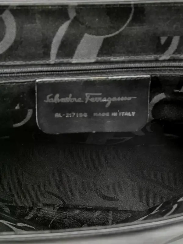 FERRAGAMO Leather Double Gancini Shoulder Bag - Black