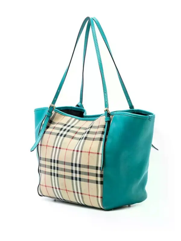 Burberry Haymarket Check Canvas And Leather Canterbury Tote Bag - Blue