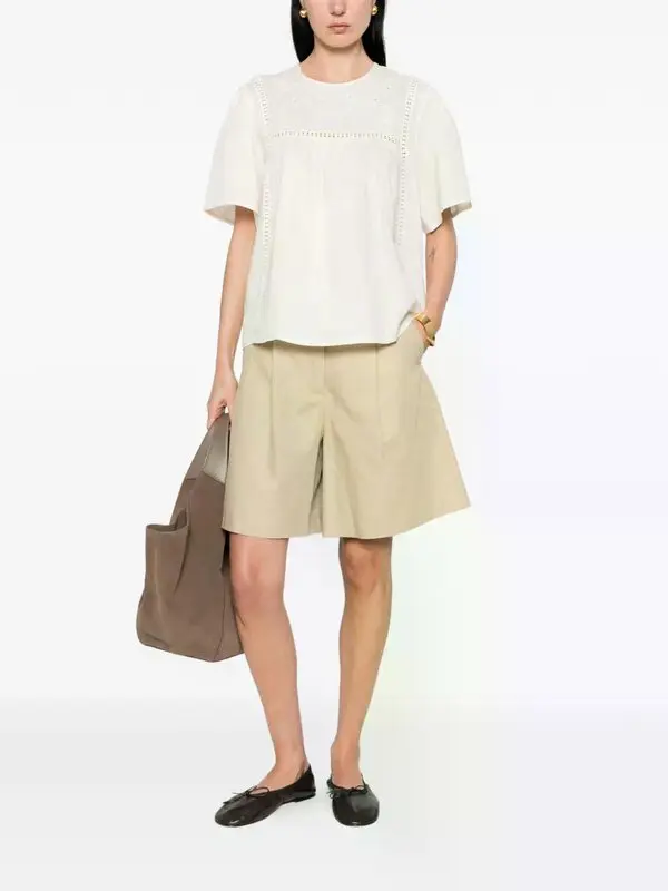 Max Mara Floral-embroidered Paneled Top - Neutrals