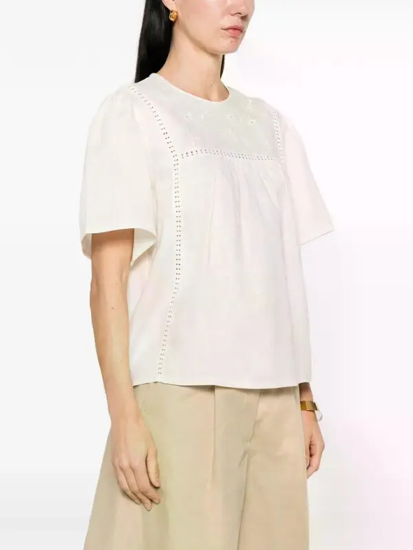 Max Mara Floral-embroidered Paneled Top - Neutrals