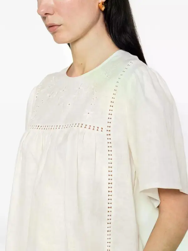 Max Mara Floral-embroidered Paneled Top - Neutrals