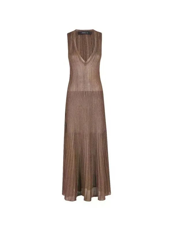 Federica Tosi V-neck Pleated Midi Dress - Brown