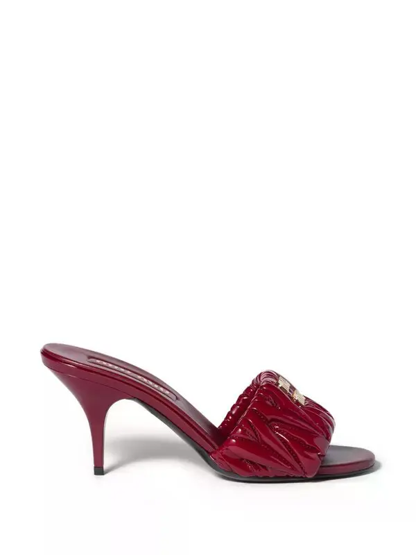 Miu Miu Matelassé Patent Nappa Leather Mules - Red