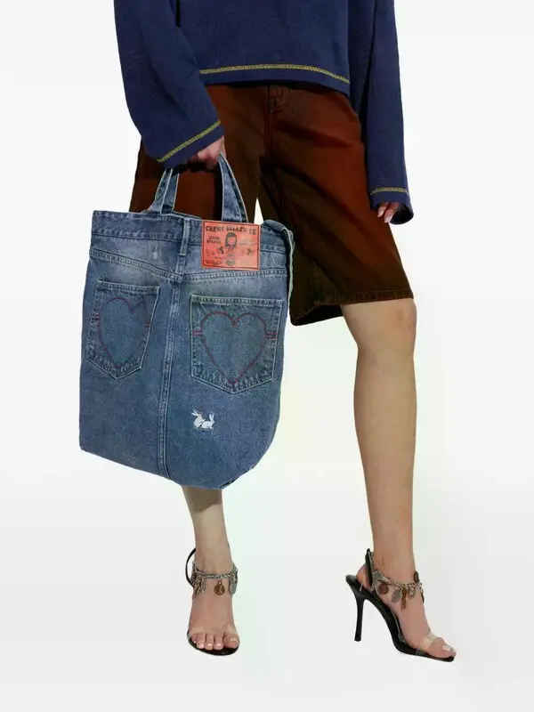 CARNE BOLLENTE Heart Patch Denim Tote Bag