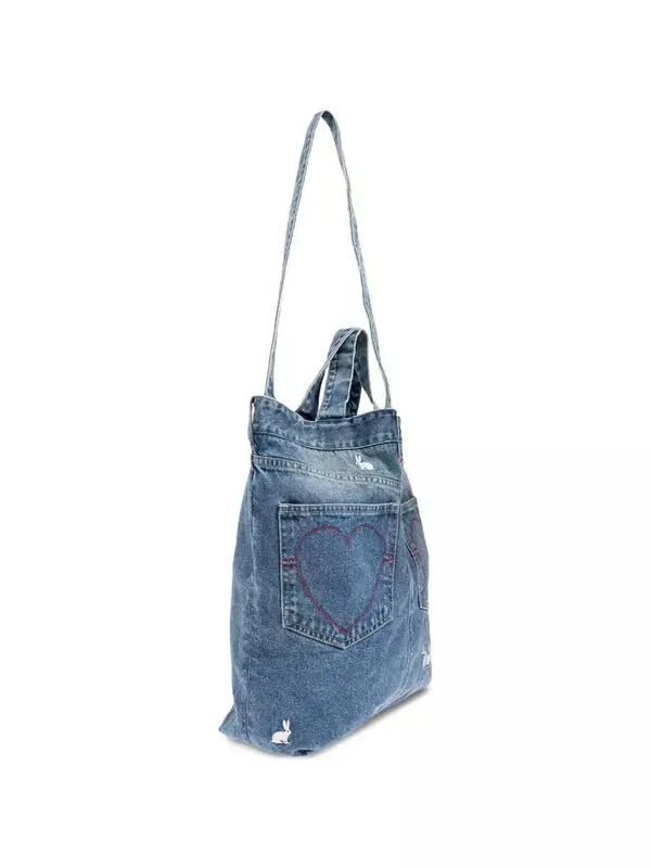 CARNE BOLLENTE Heart Patch Denim Tote Bag