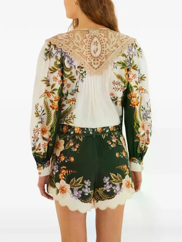 Farm Rio Beaded Belt Floral Shorts - Green