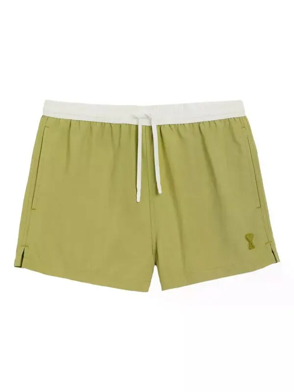Ami Logo-detail Drawstring Swim Shorts - Green