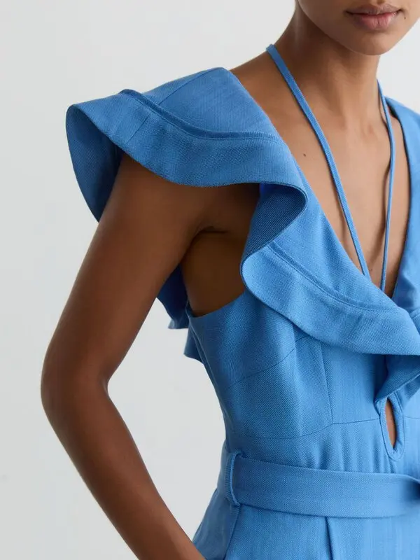 REISS Sophia Ruffle Tie-neck Wide-leg Jumpsuit