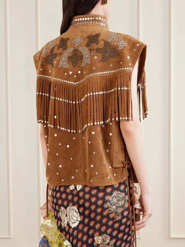 Etro Fringed Studded Suede Vest