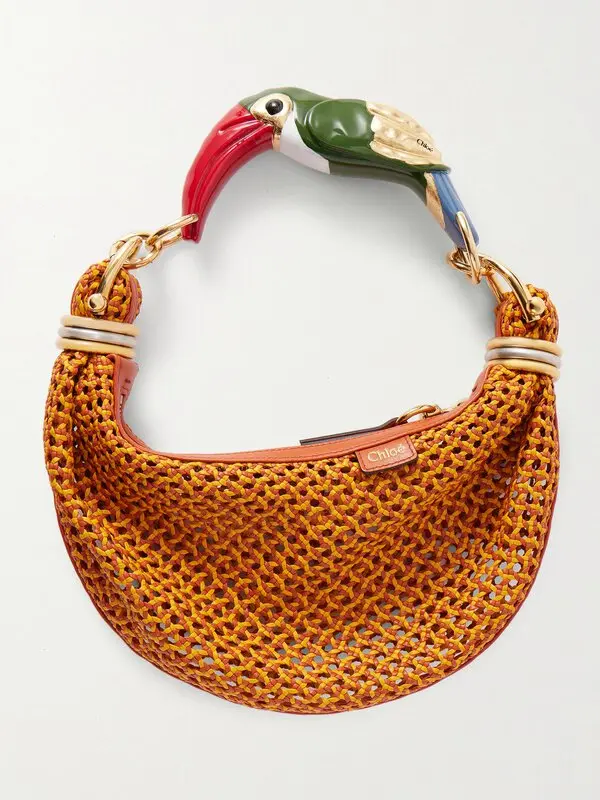 Chloé Woven Leather Shoulder Bag With Parrot Handle - Orange