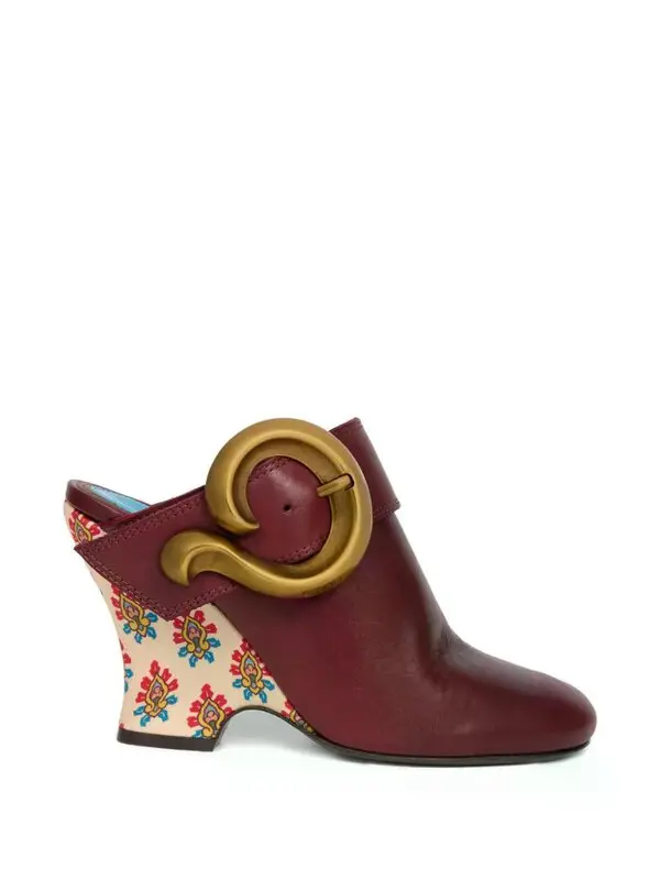 Etro Leather Mules With Wedge And Paisley Buckle
