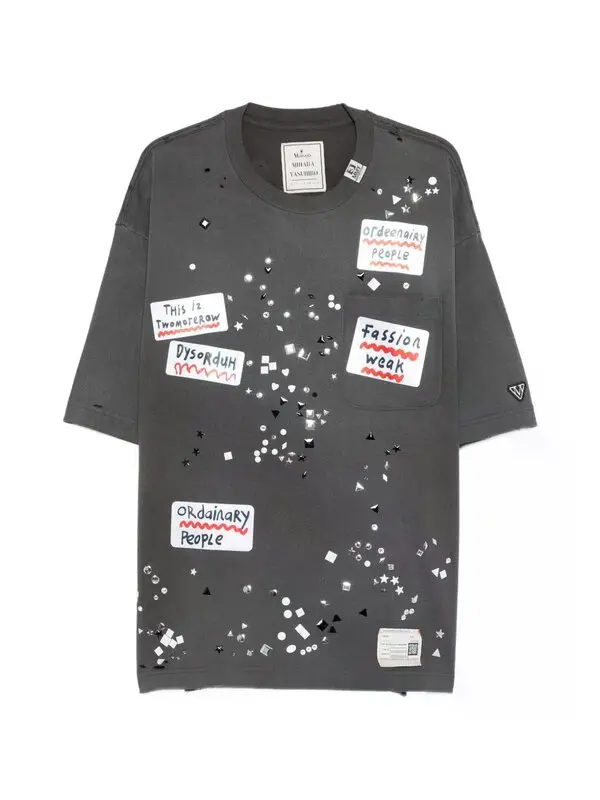 Mihara Yasuhiro Sticker-embellished T-shirt