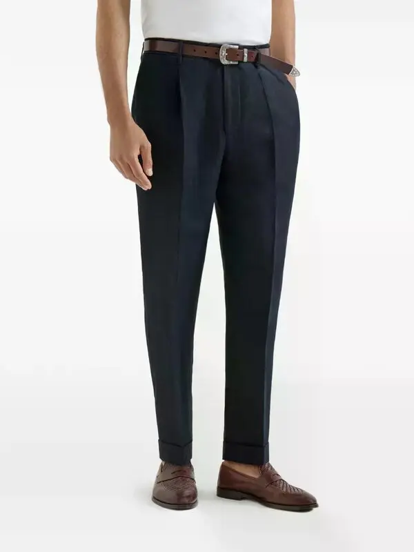 Brunello Cucinelli Garment-dyed Linen Gabardine Trousers With Pleat
