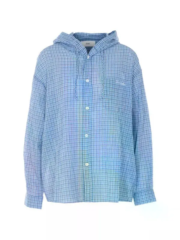 DUNST Hooded Checked-pattern Shirt - Blue