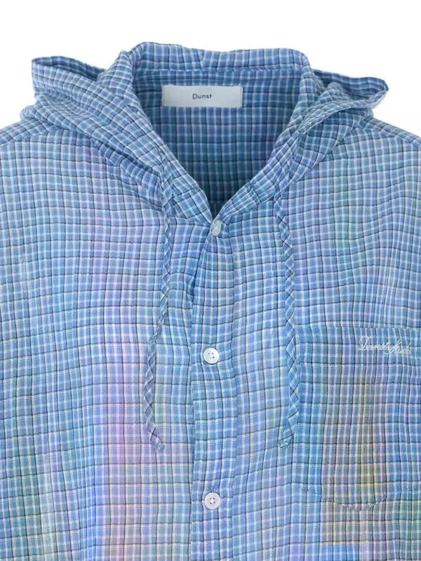DUNST Hooded Checked-pattern Shirt - Blue