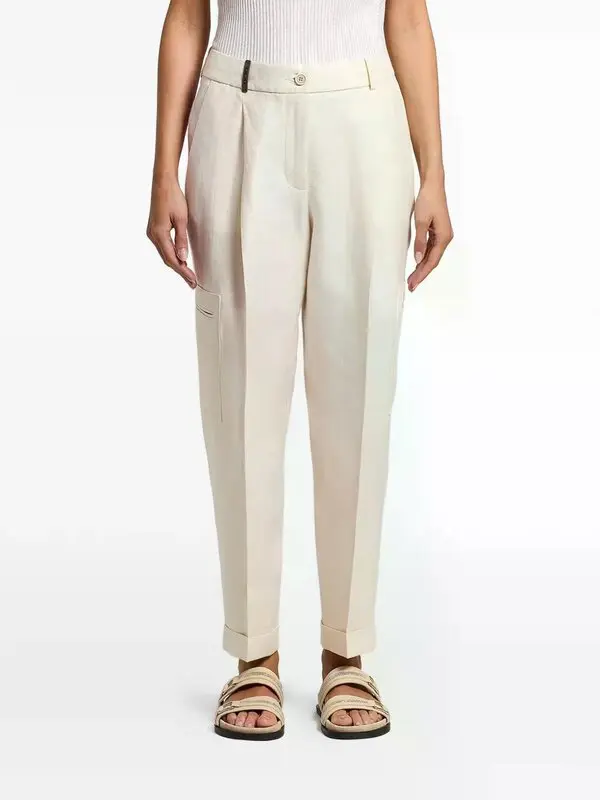 Peserico Cuffed Trousers With Flower Detail