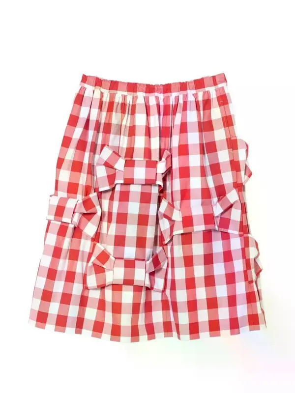 Comme Des Garçons Bow-detailed Gingham Midi Skirt - Red