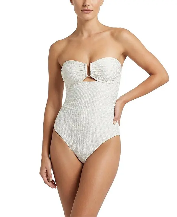 CHANGE OF SCENERY Juliette U Bar Bandeau One Piece Swimsuit - Ivory/gold Metallic